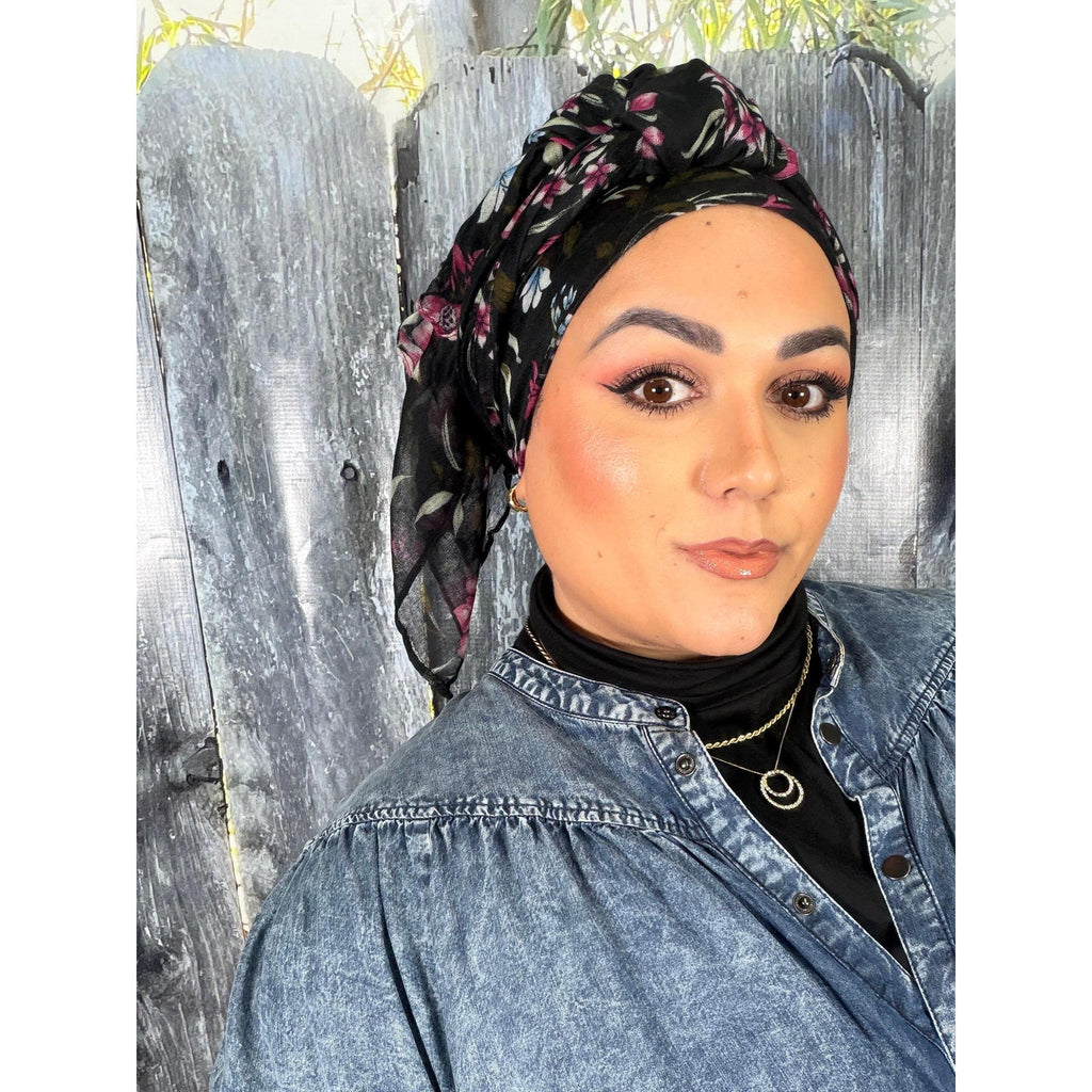 Israeli Gauzy Floral Wrap - Black – The Little Tichel Lady