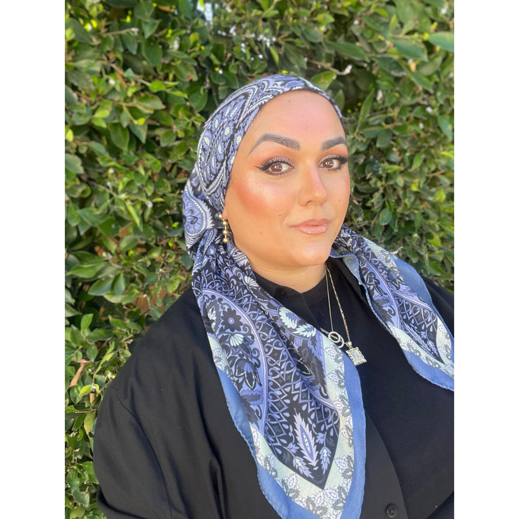 Paisley Print Square Tichel - Periwinkle/Black – The Little Tichel Lady