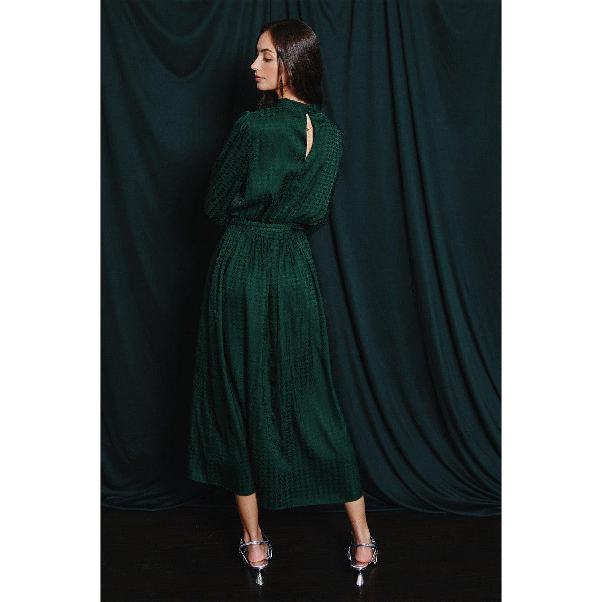 Herringbone Satin Print Dress, Deep Green – The Little Tichel Lady