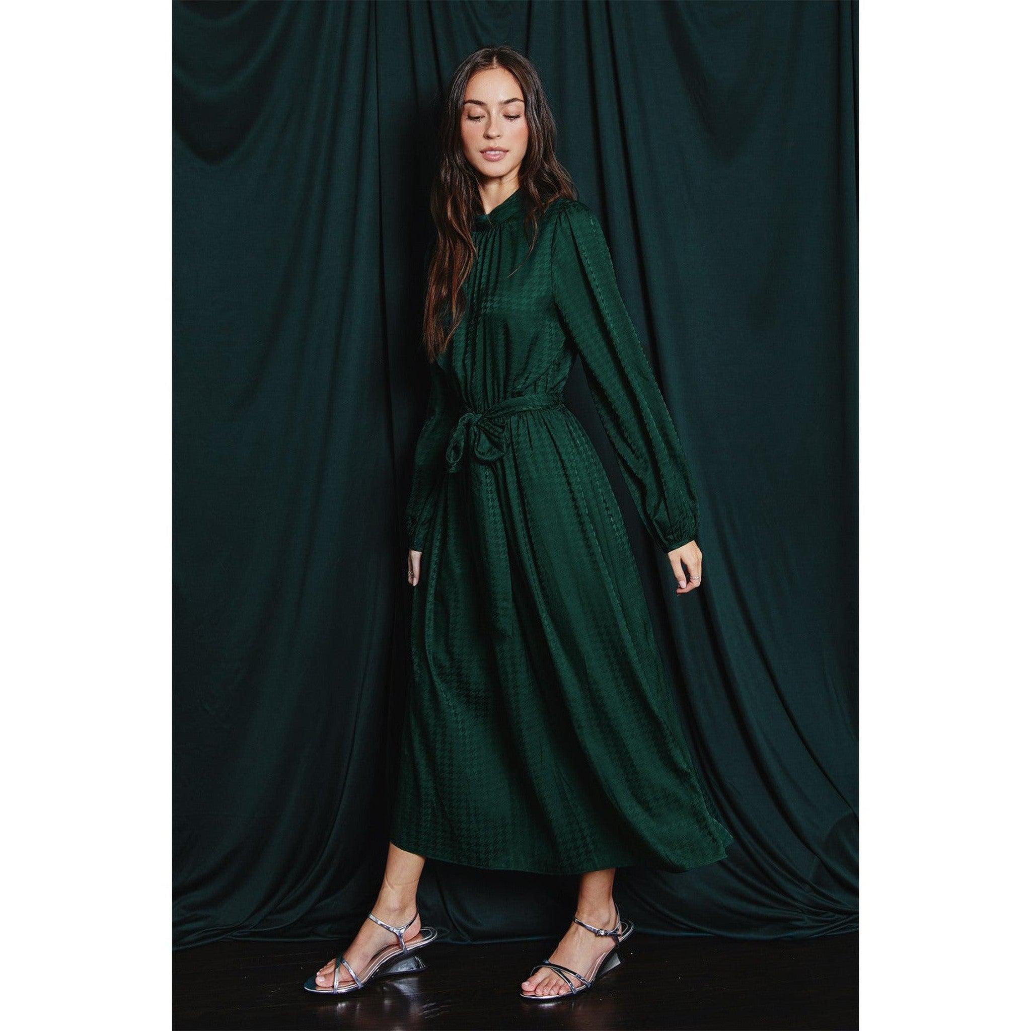 Herringbone Satin Print Dress, Deep Green – The Little Tichel Lady