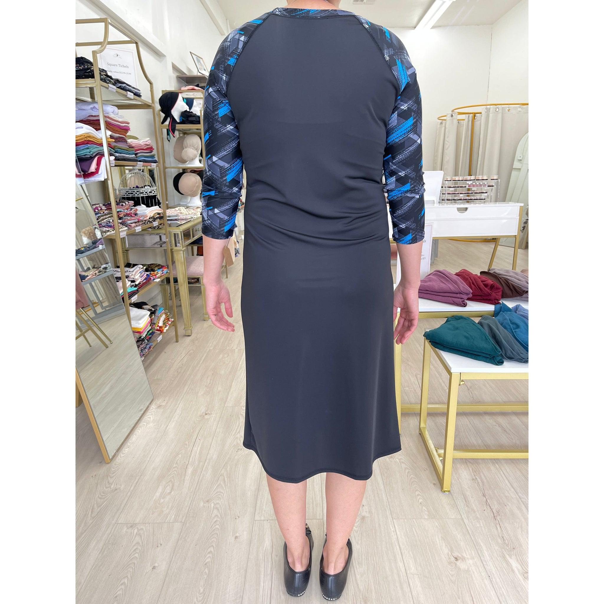 Modest Swim Dress - Black/Blue, Adults – The Little Tichel Lady