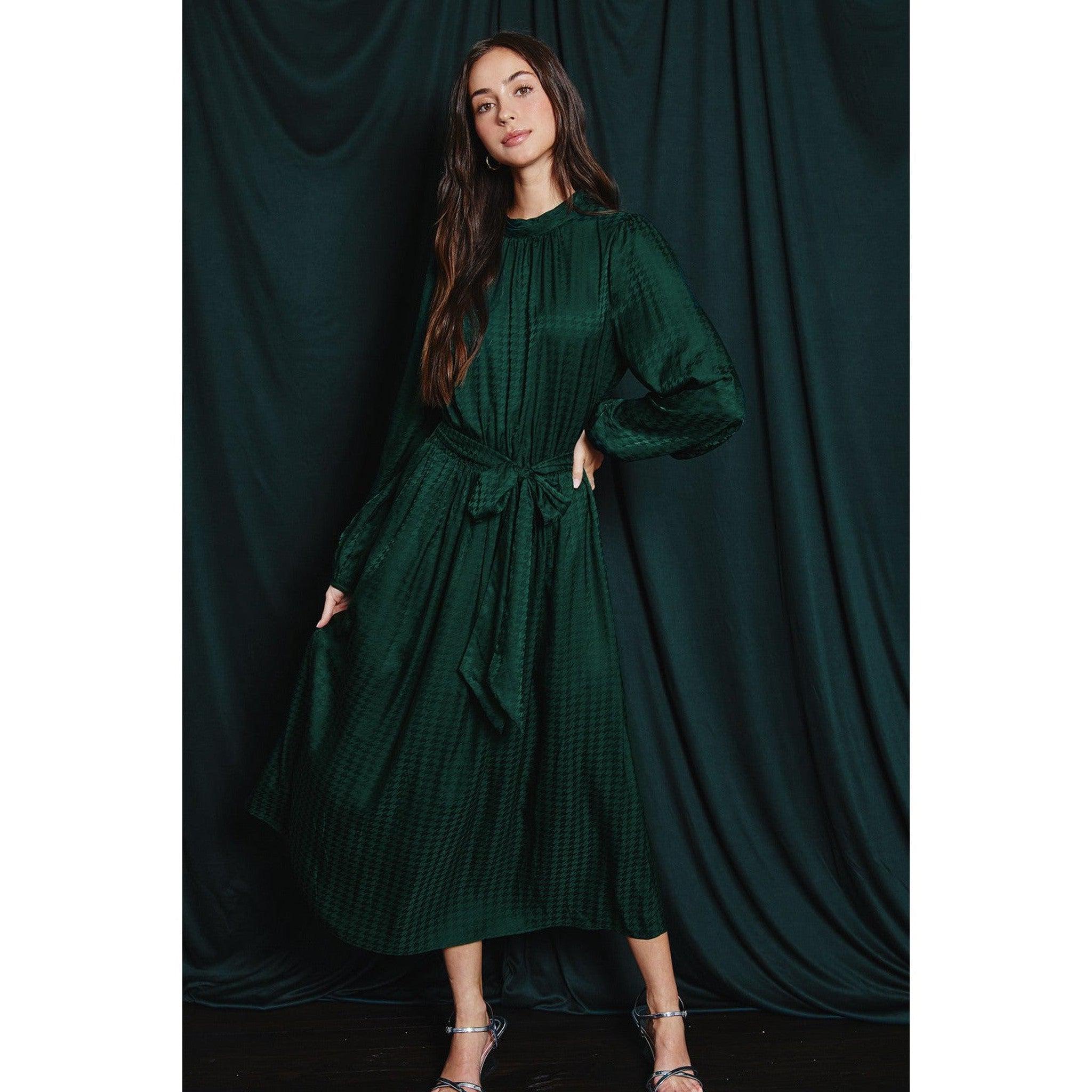 Herringbone Satin Print Dress, Deep Green – The Little Tichel Lady
